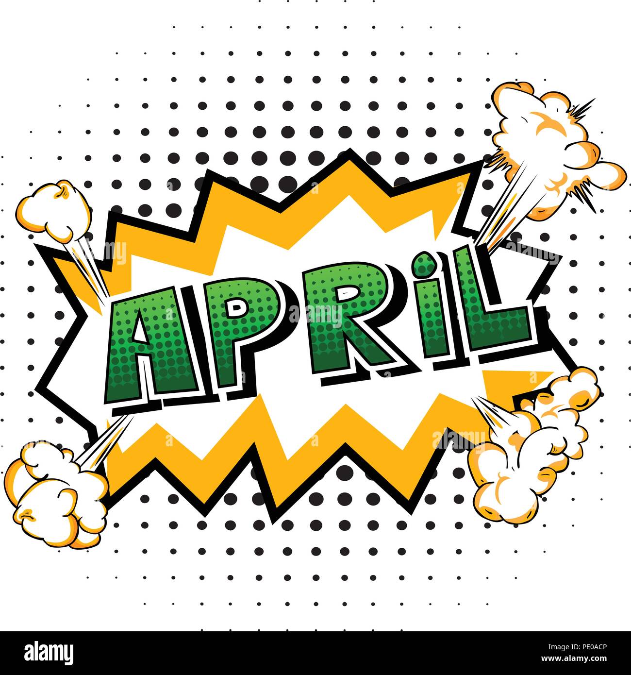 April - Comic book style word on abstract background Stock Vector Image ...