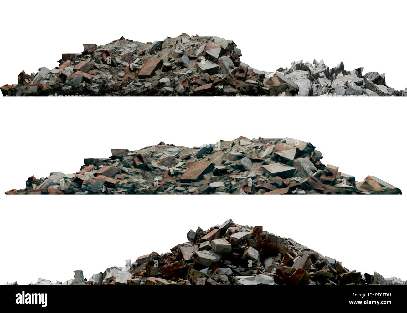 Heaps of rubble and debris isolated on white 3d illustration Stock ...