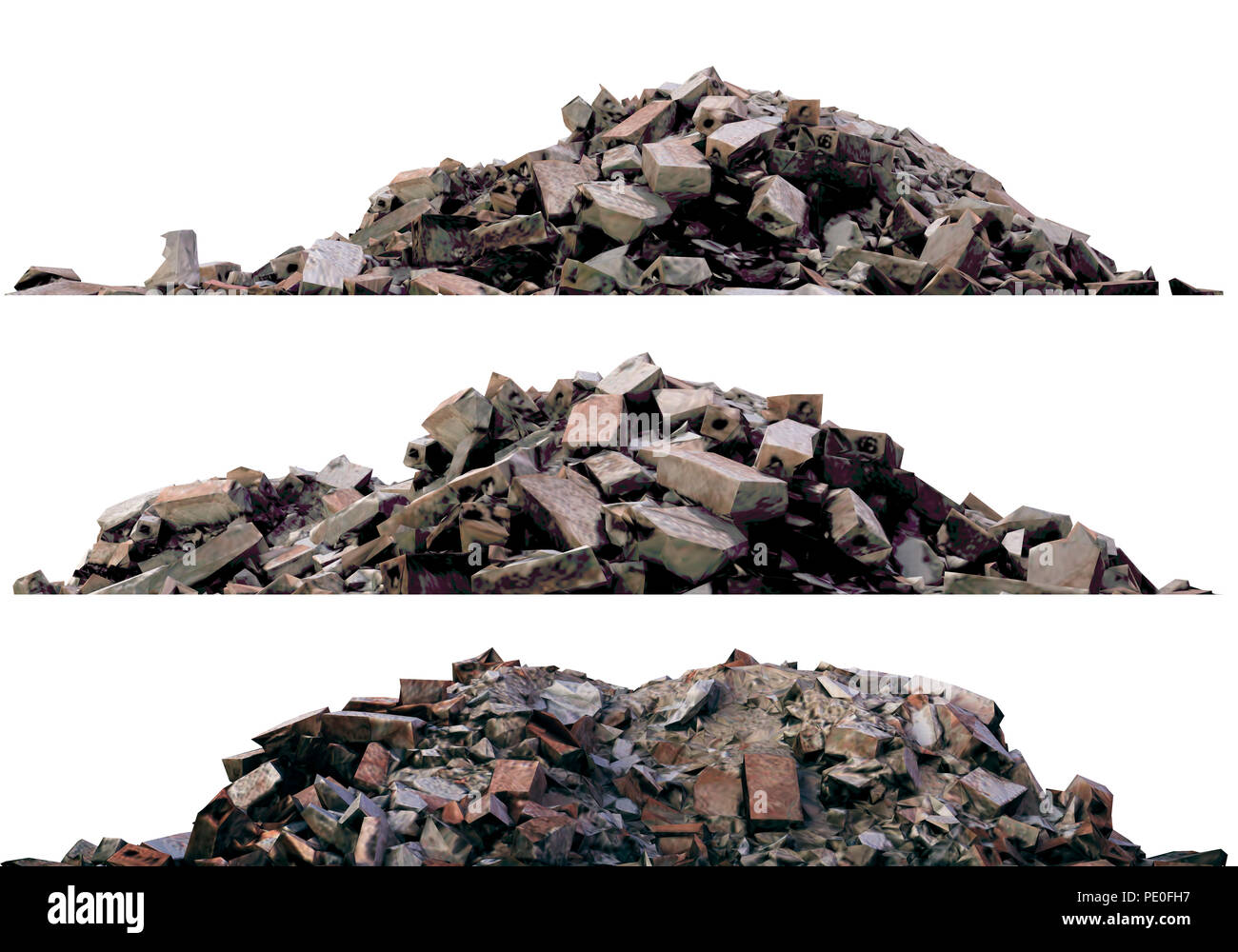 Heaps of rubble and debris isolated on white 3d illustration Stock ...