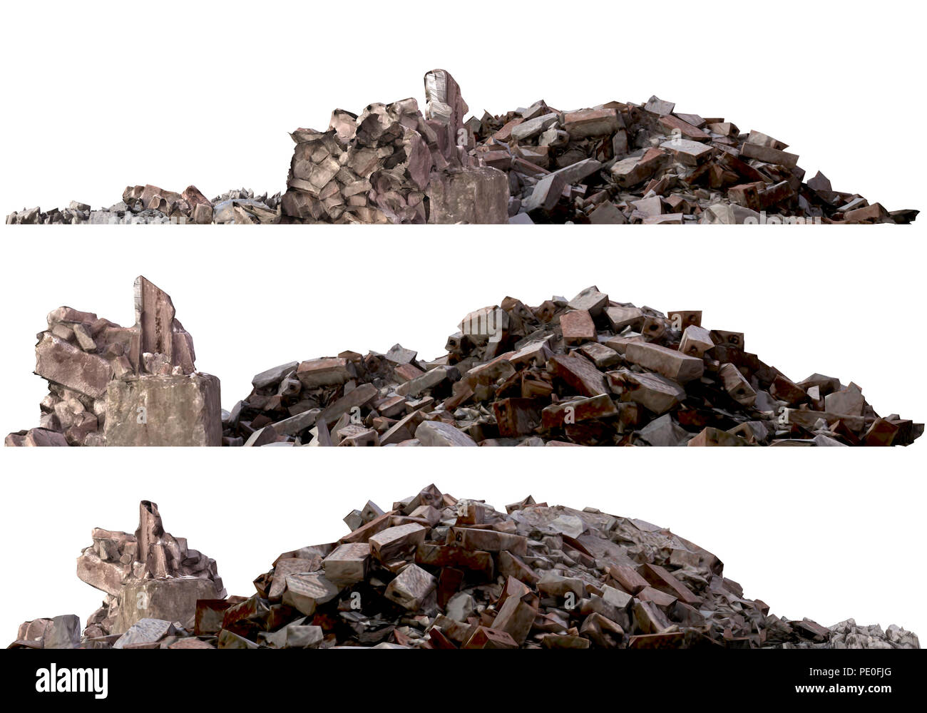 Heaps of rubble and debris isolated on white 3d illustration Stock ...