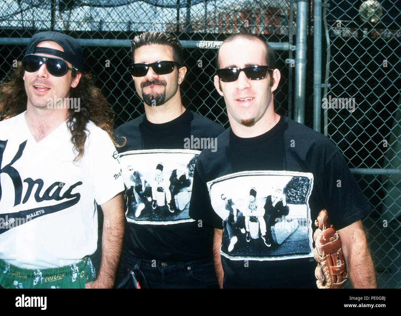 LOS ANGELES, CA - JUNE 14: (L-R) Musicians Frank Bello, Charlie Benante ...