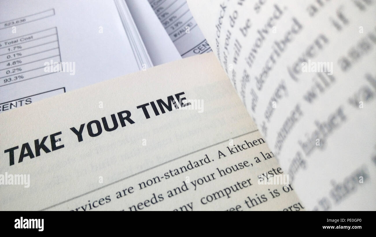 Take your time word on the book with balance sheet as background Stock ...