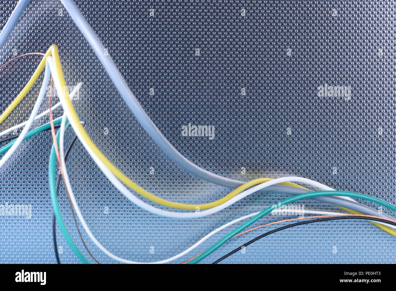 Futuristic flow of data, electric cable on metal background Stock Photo ...