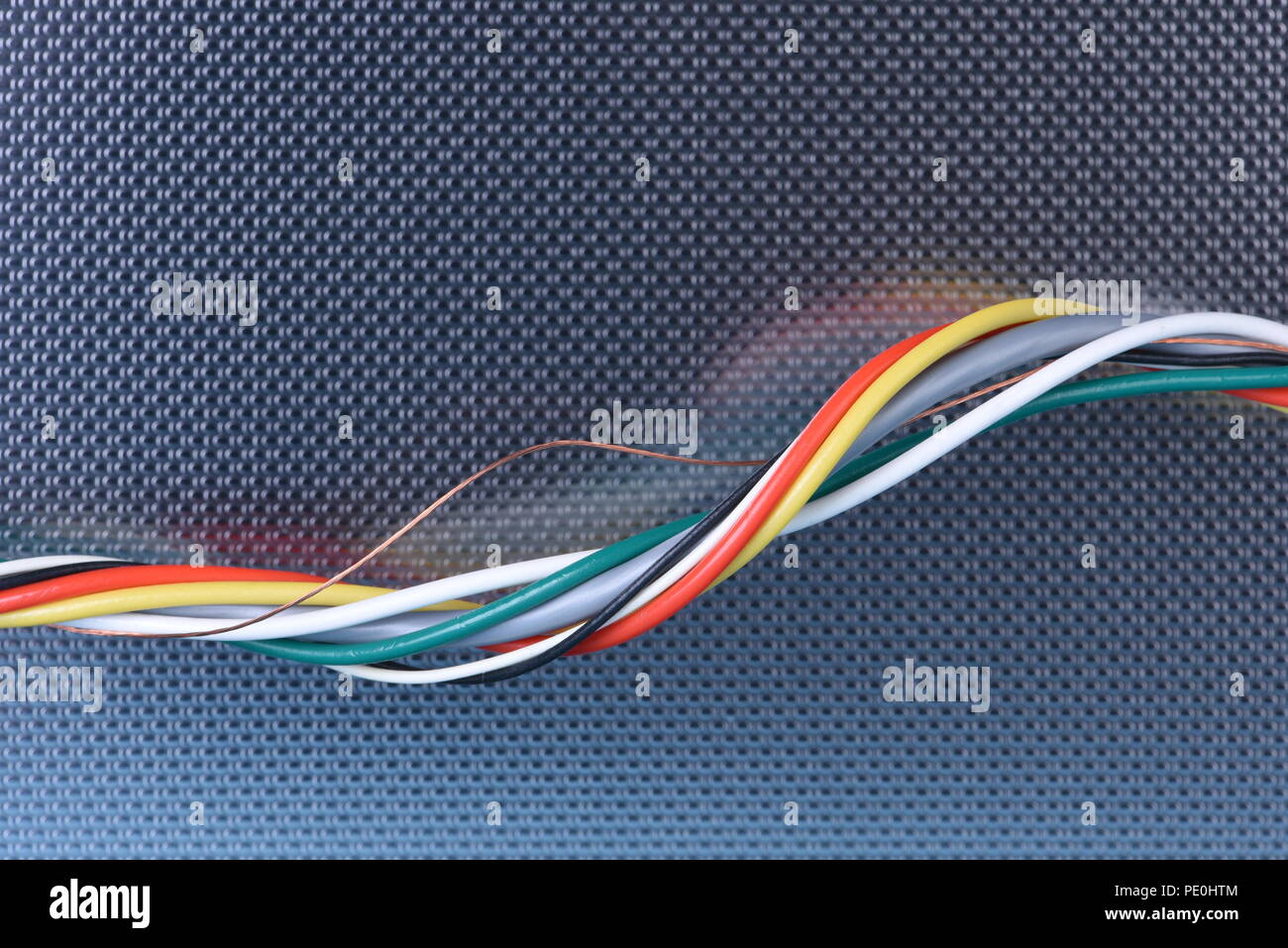 Futuristic flow of data, electric cable on metal background Stock Photo ...