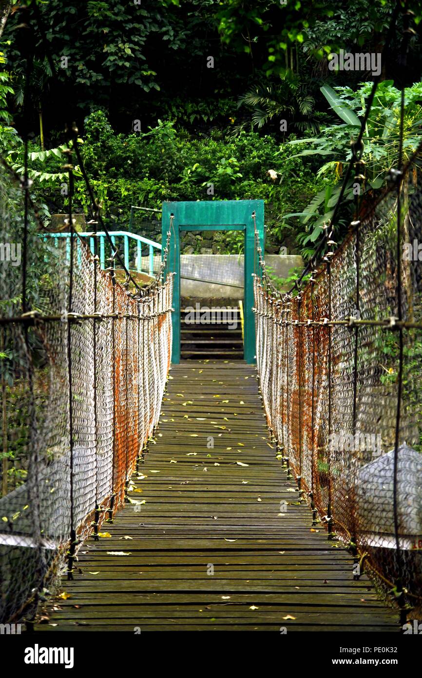 Photo of abandoned and condemned wooden hanging foot bridge Stock Photo ...