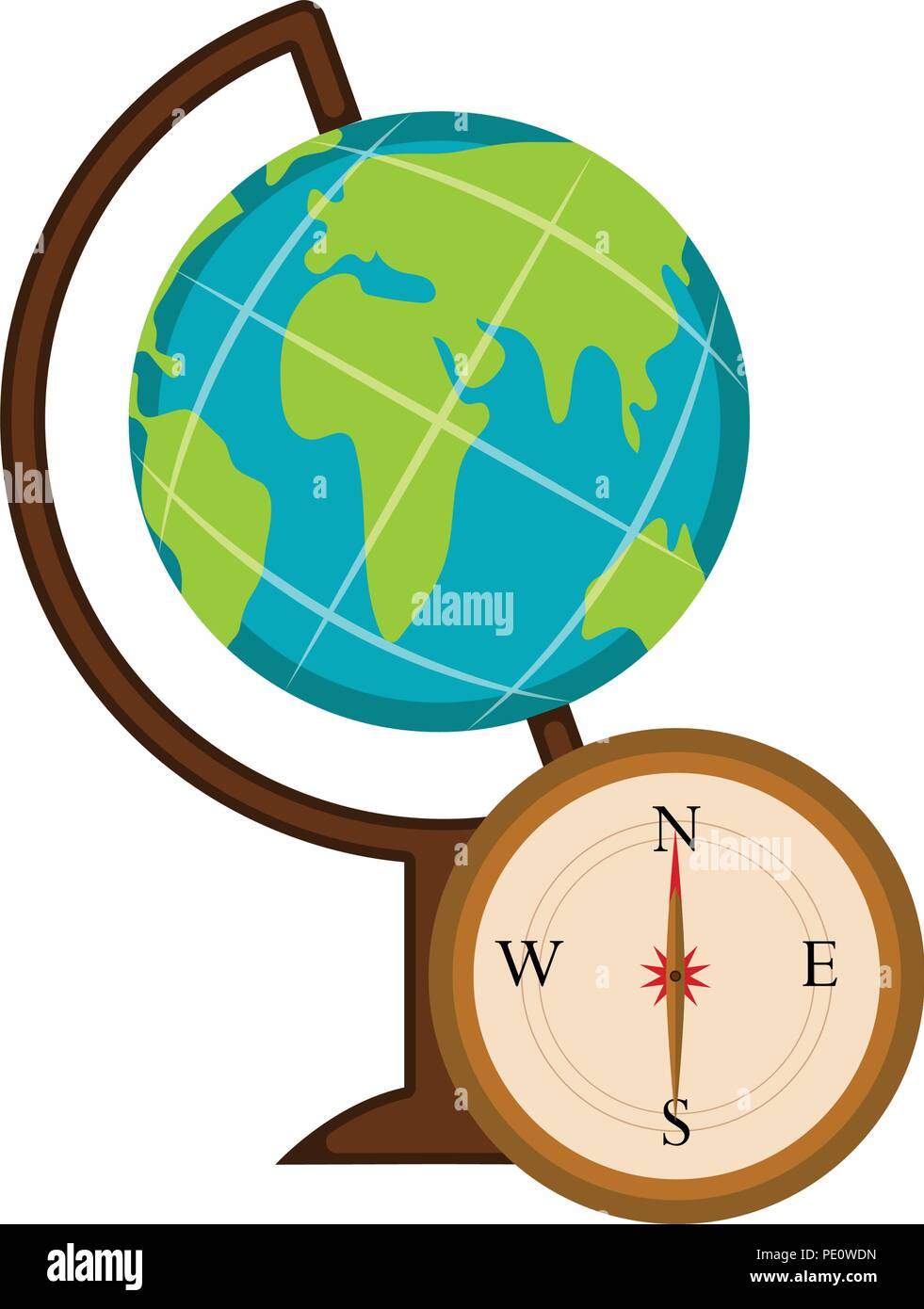 Earth Globe And A Compass Icon Stock Vector Image And Art Alamy