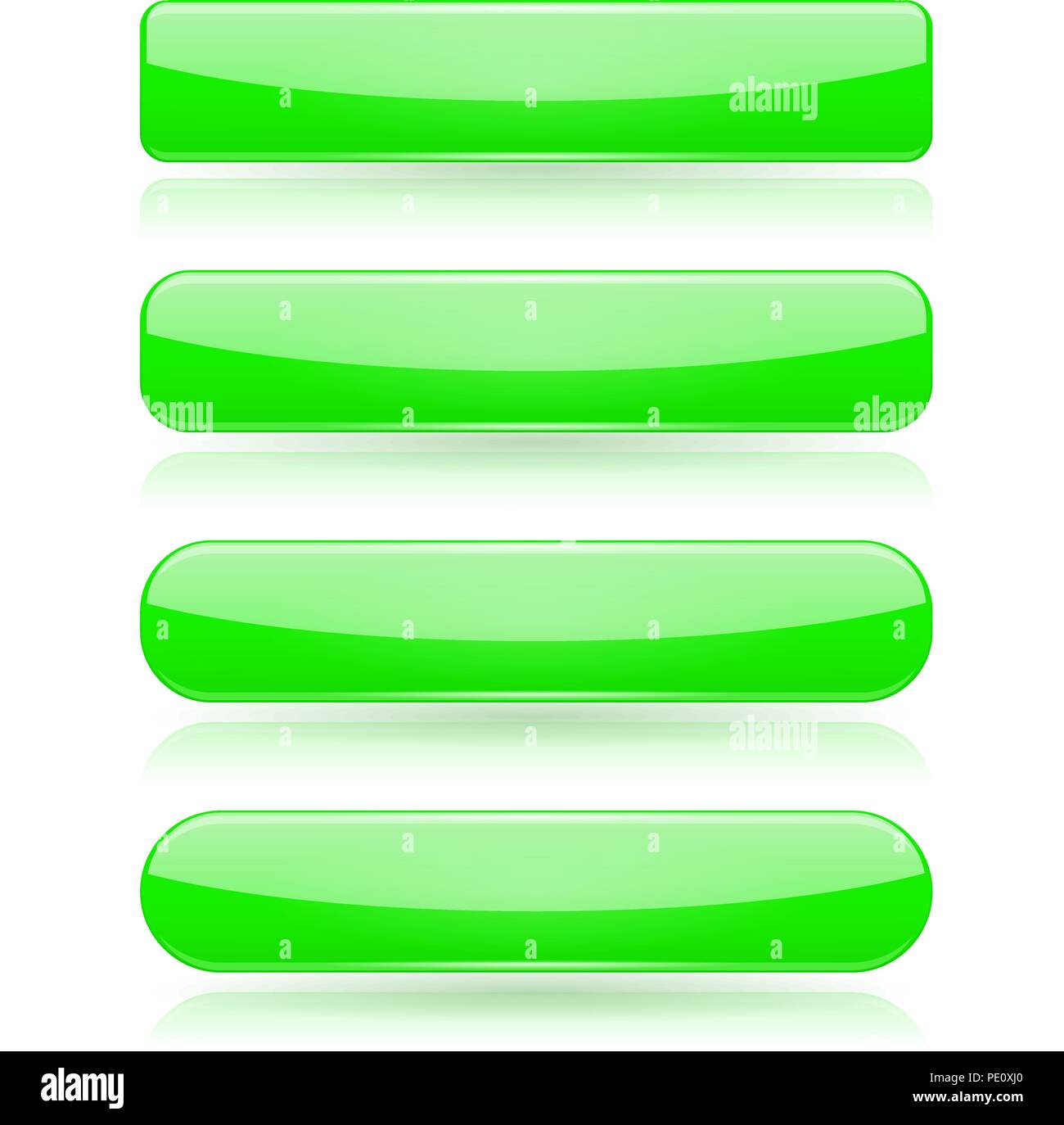 Green menu buttons. Rectangle and oval 3d shiny icons with reflection ...