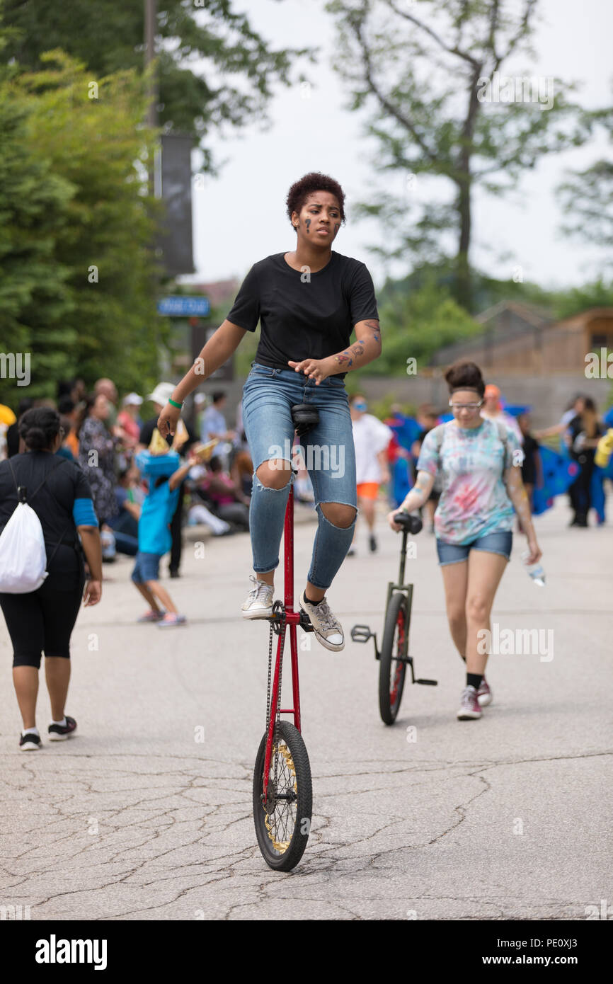 Cleveland, Ohio, USA - June 9, 2018 women wearing colorful outfit ...