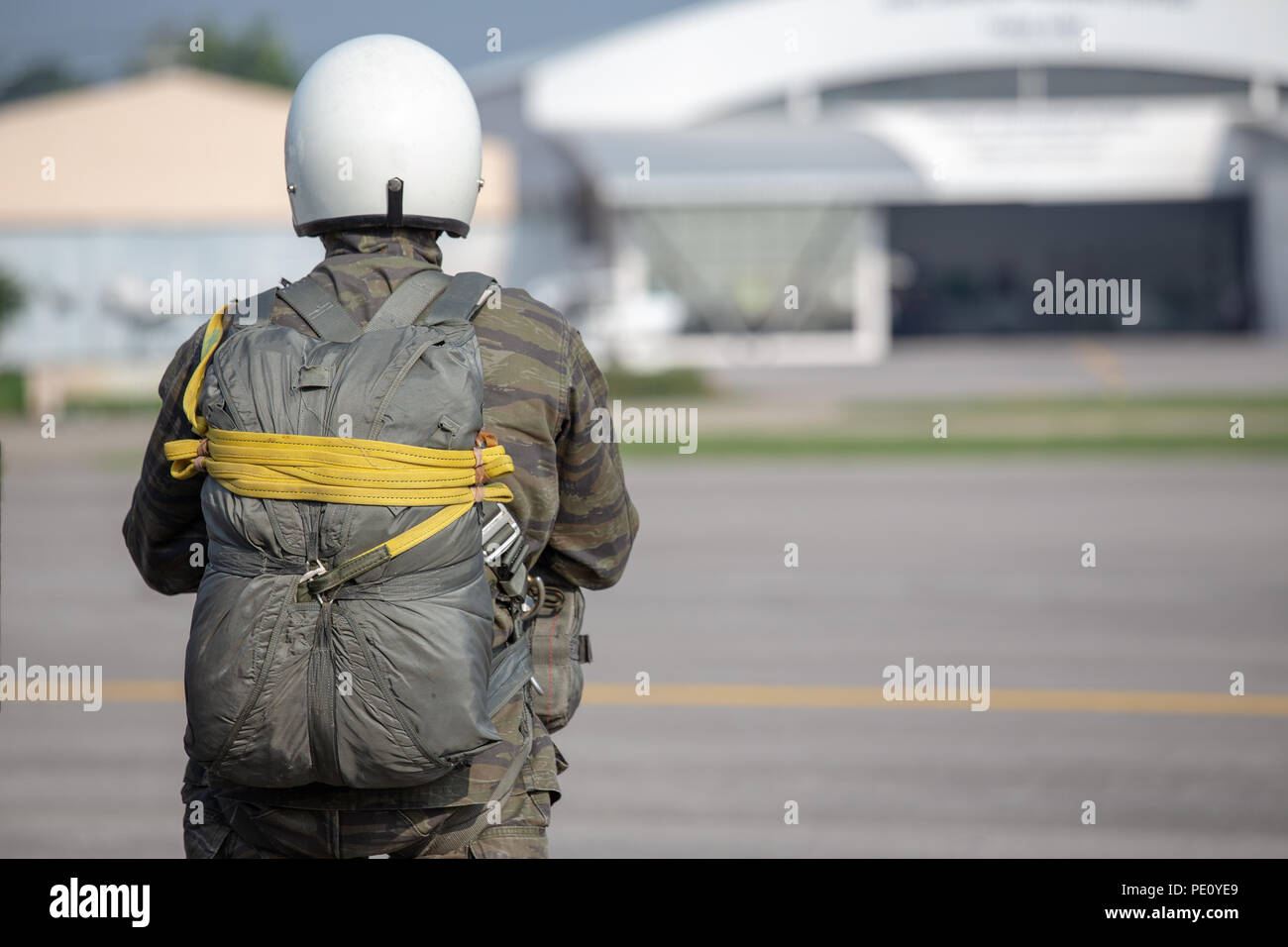 one police aerial reinforcement unit in camouflage uniform and helmet ...