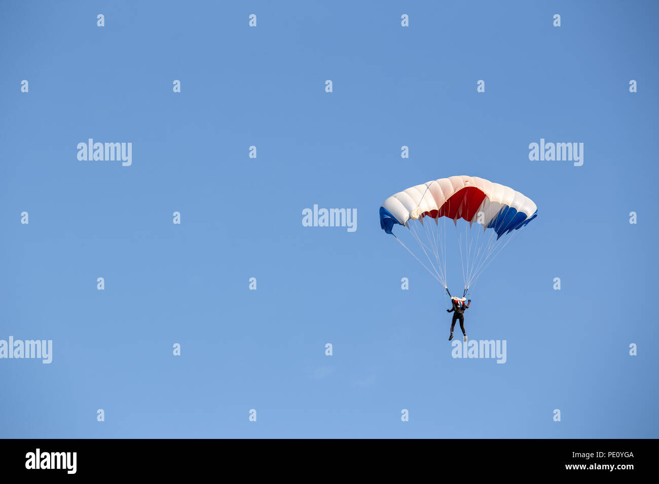 isolated skydiver control colorful parachute gliding after free fall ...