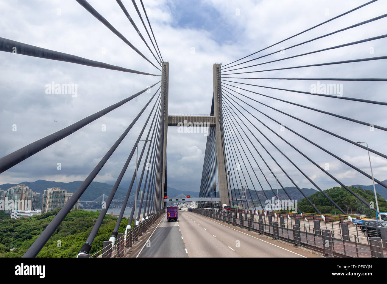 Tsing Ma double-decked suspension bridge between Ma Wan island and ...