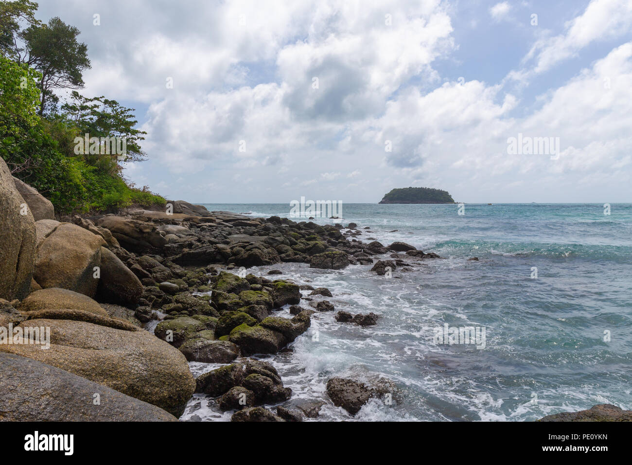 rock and clear sea water with blue sky background in summer season at ...