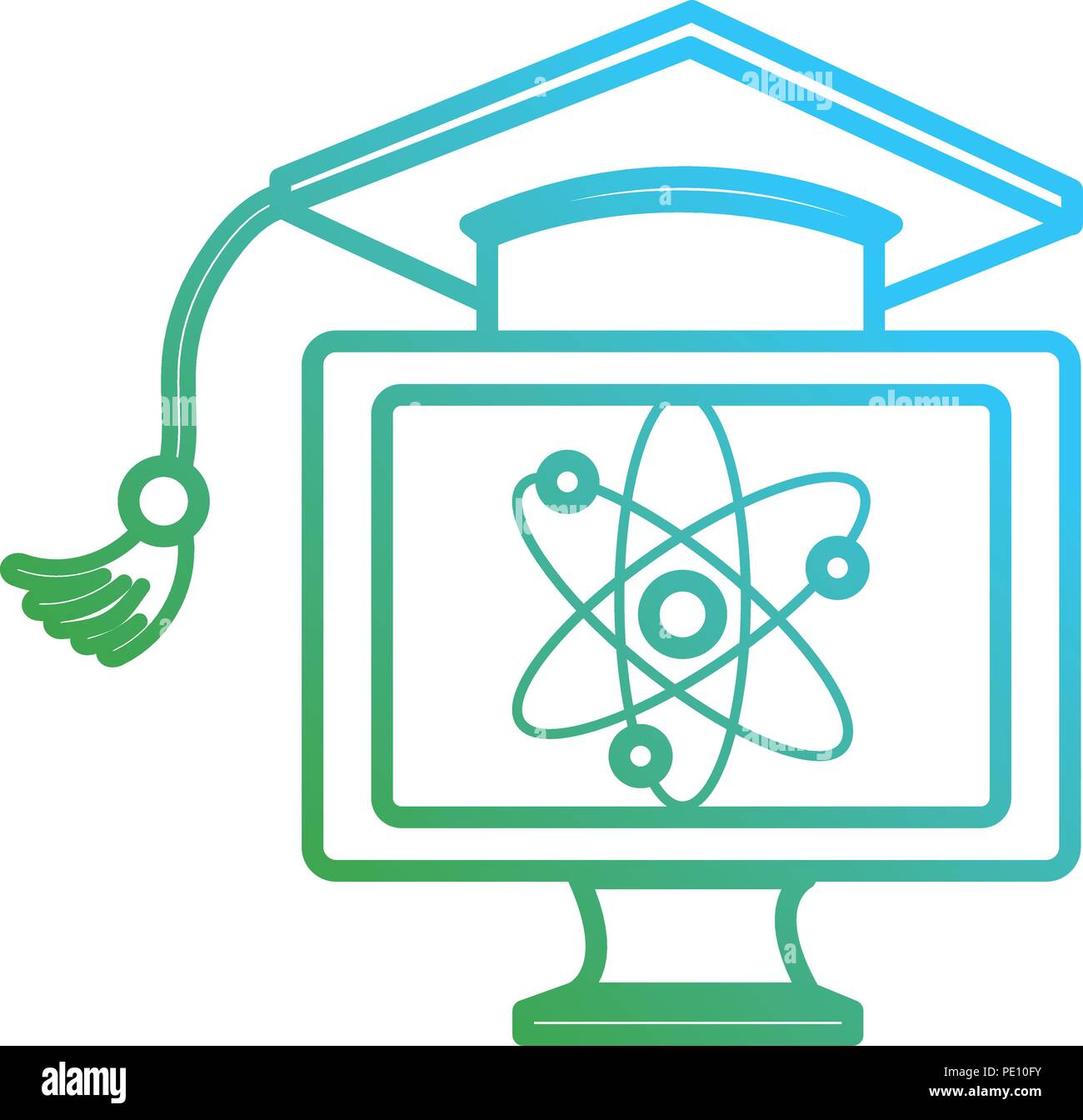 computer with atom and graduation hat vector illustration design Stock ...