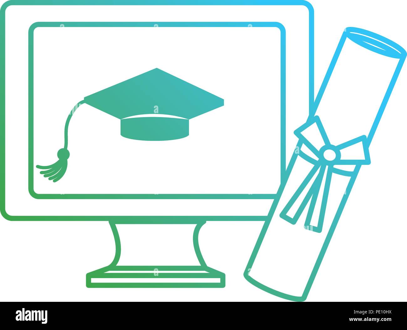 computer with hat and diploma graduation vector illustration design ...
