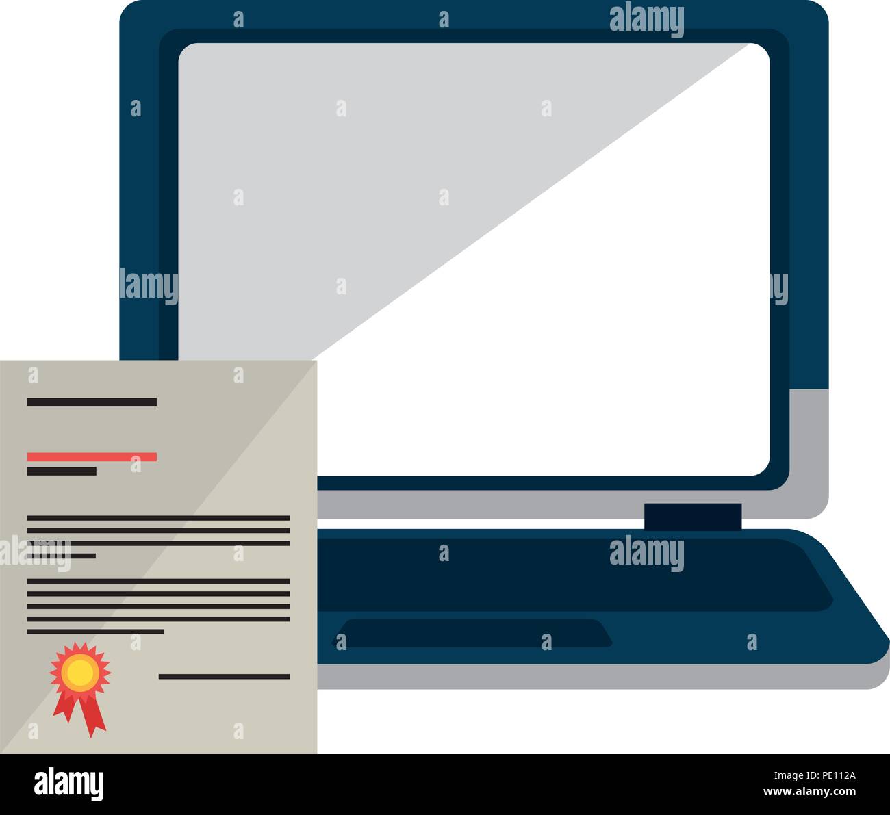 laptop computer with diploma vector illustration design Stock Vector ...