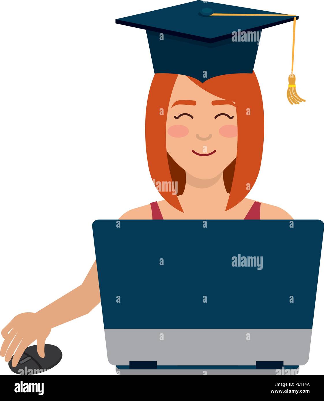 woman student graduation with laptop vector illustration design Stock ...