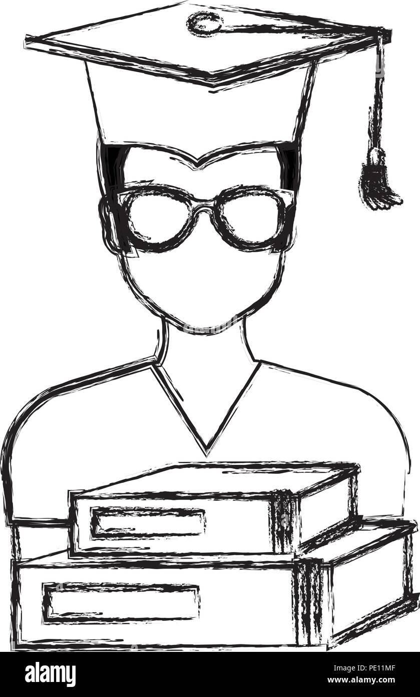 young student graduate with text books school vector illustration ...