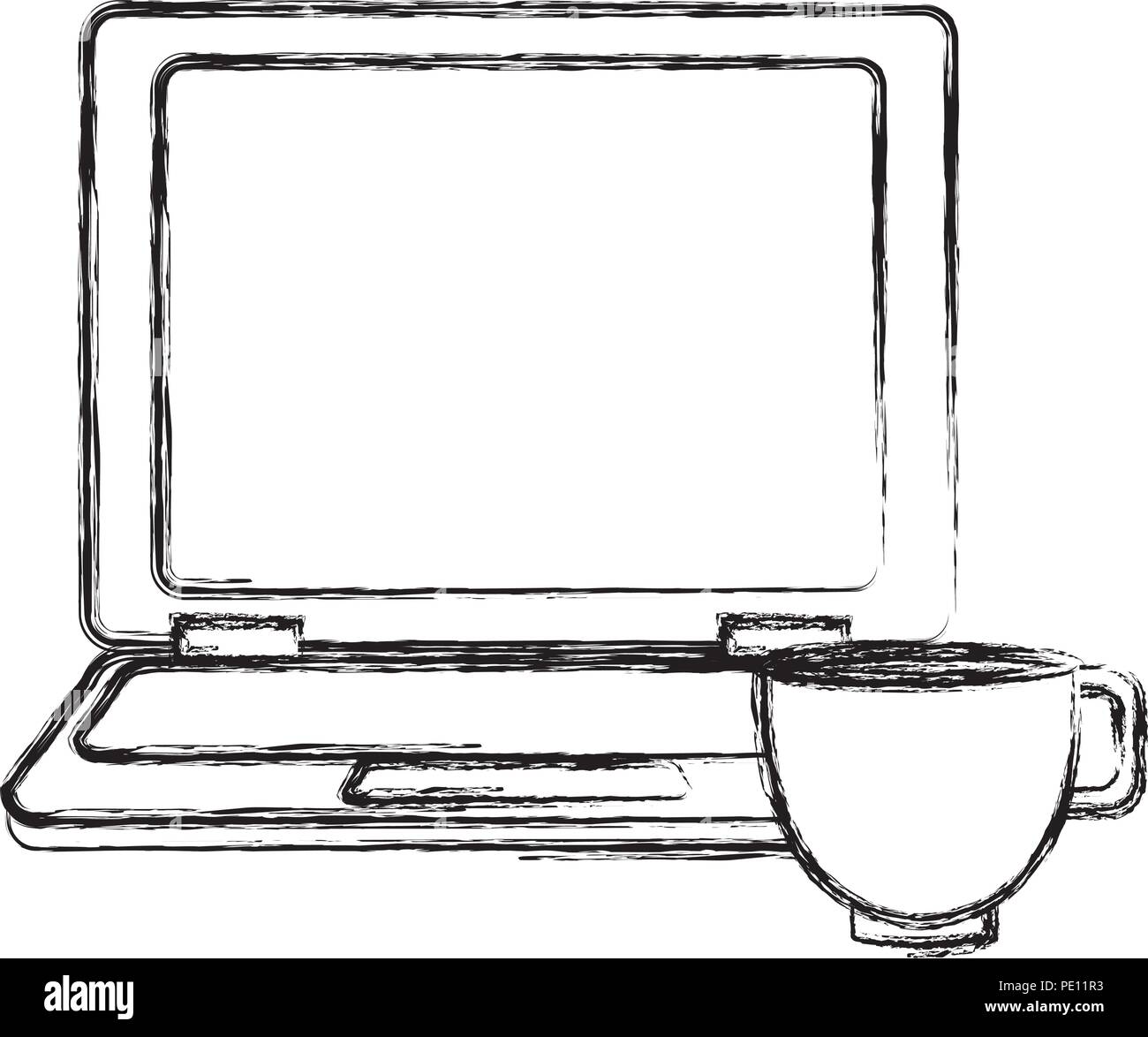 Morning coffee laptop internet Black and White Stock Photos & Images ...
