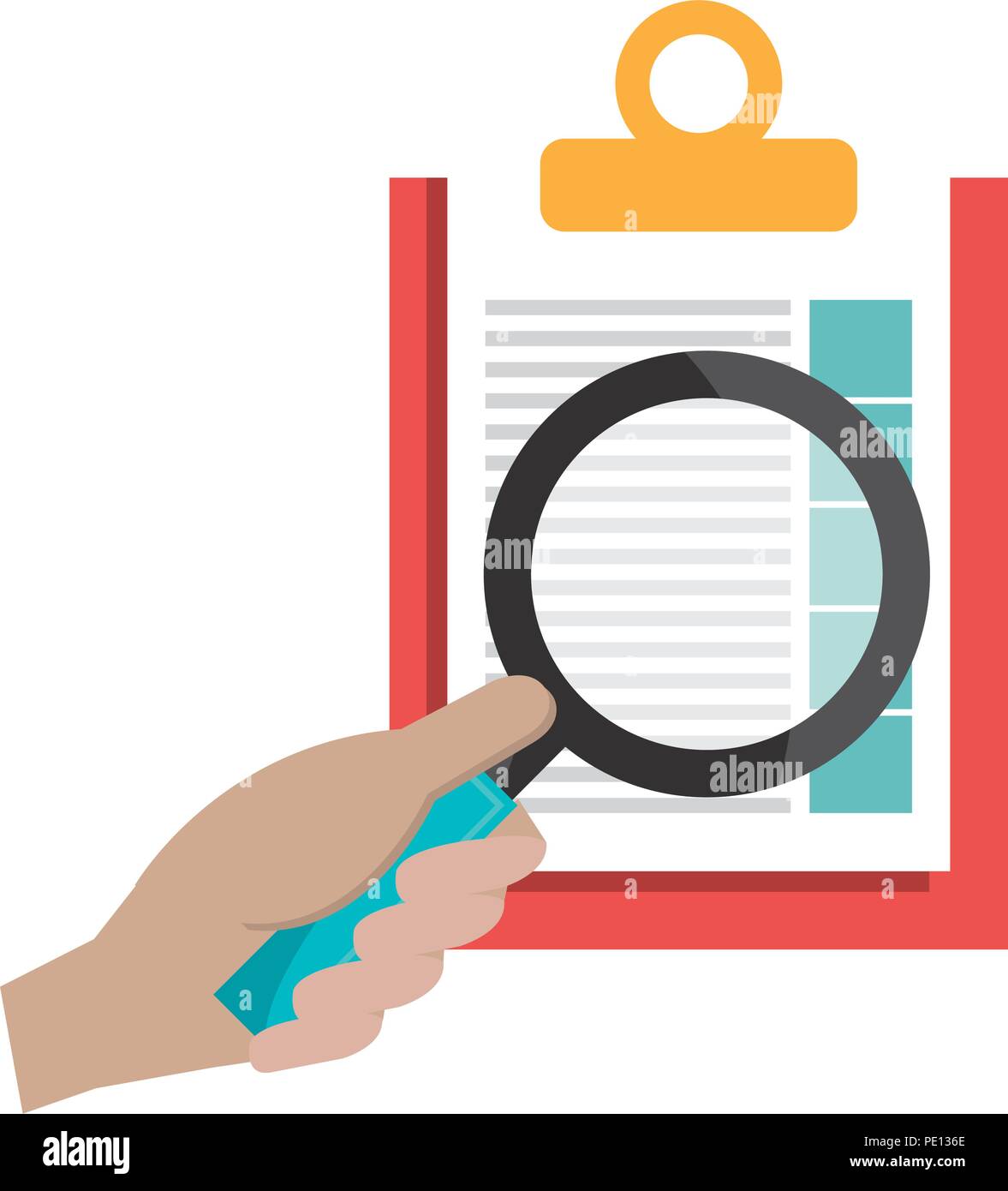 hand with magnifying glass and checklist vector illustration design ...