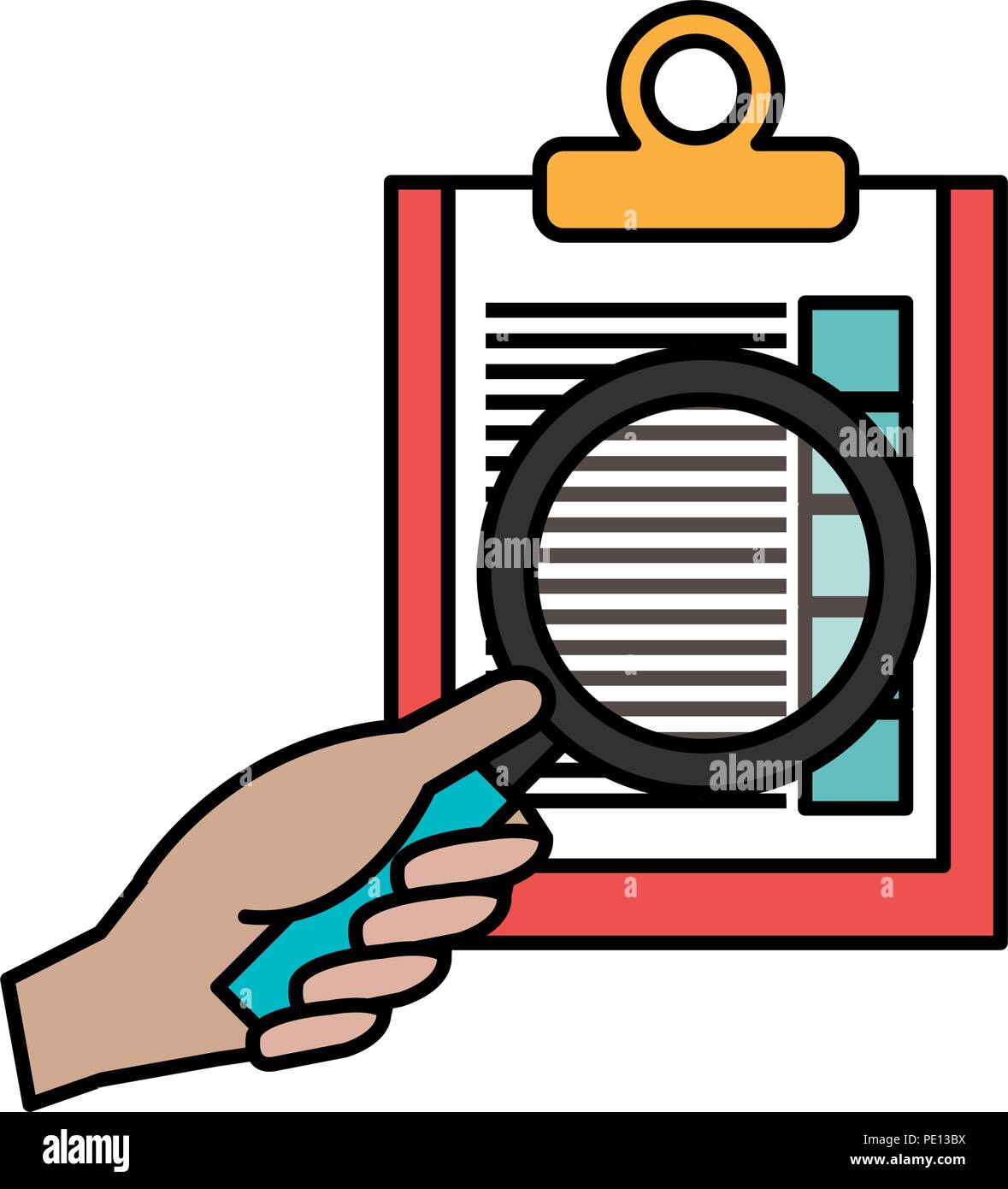 hand with magnifying glass and checklist vector illustration design ...