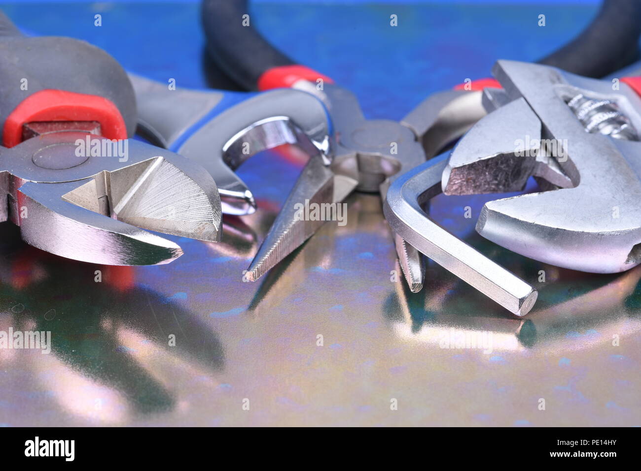 Tools on metal surface close-up Stock Photo - Alamy