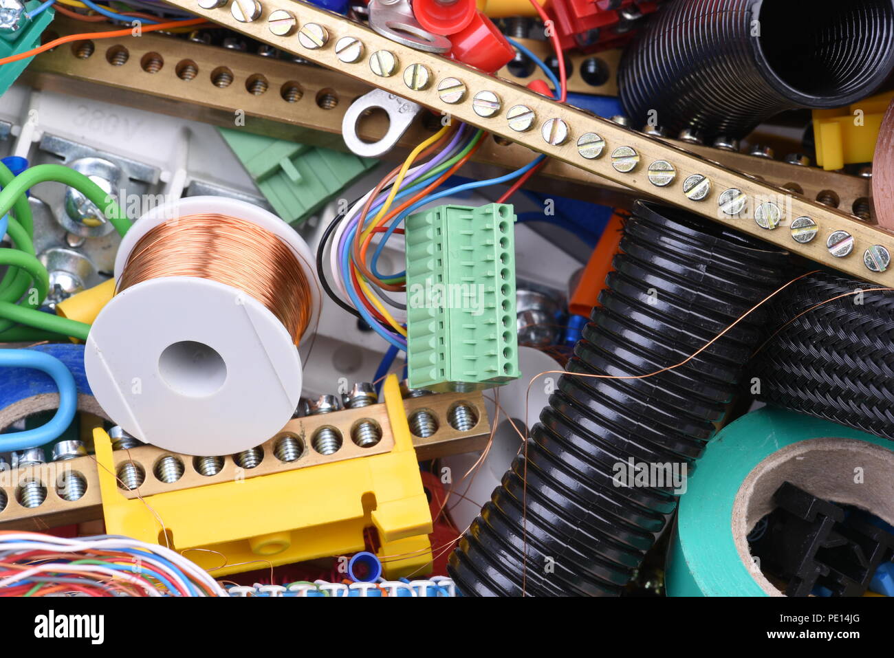 Parts and tools used in electrical installations, directly above Stock ...