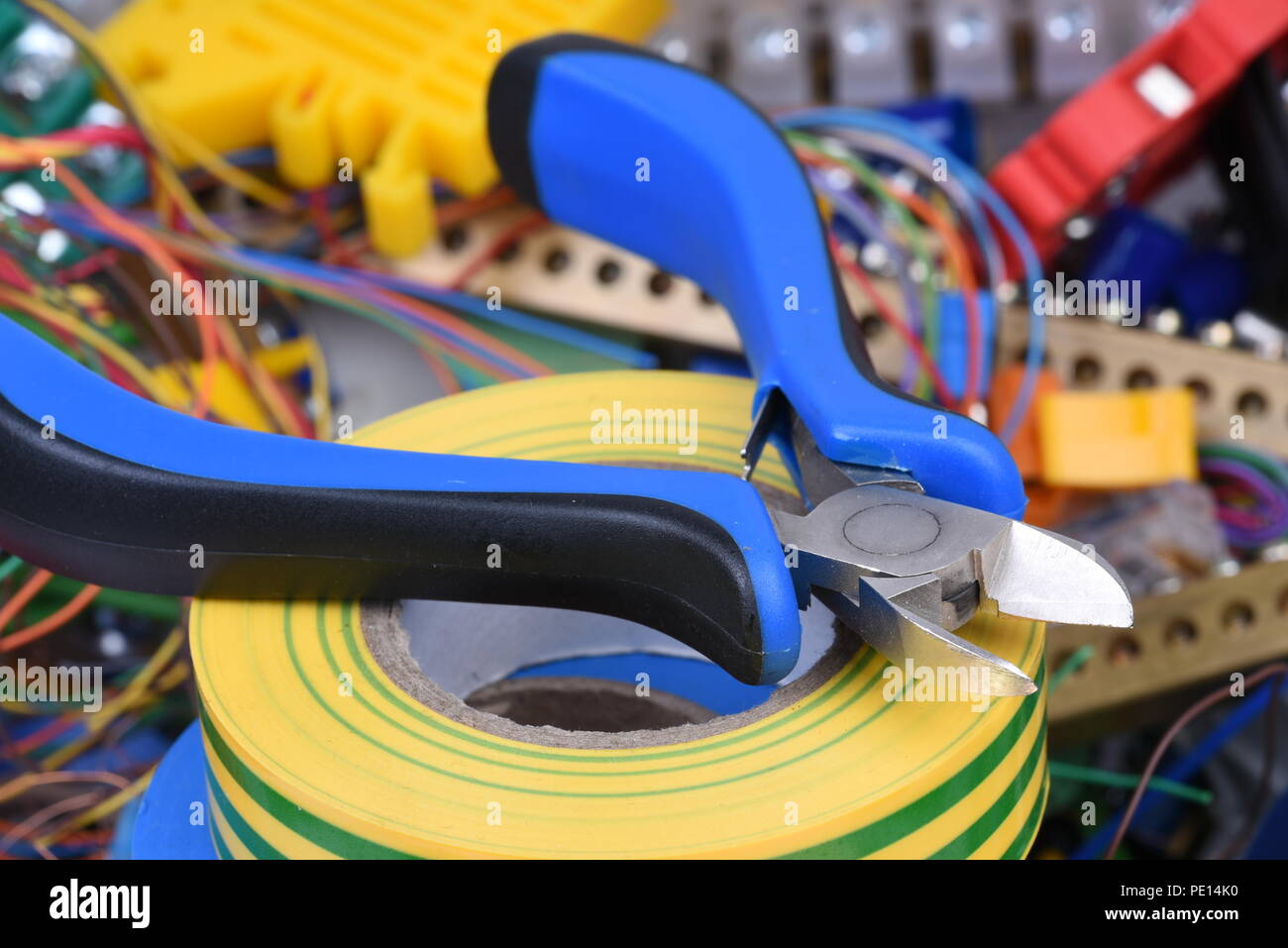 Tools and cables used in electrical home installation Stock Photo - Alamy