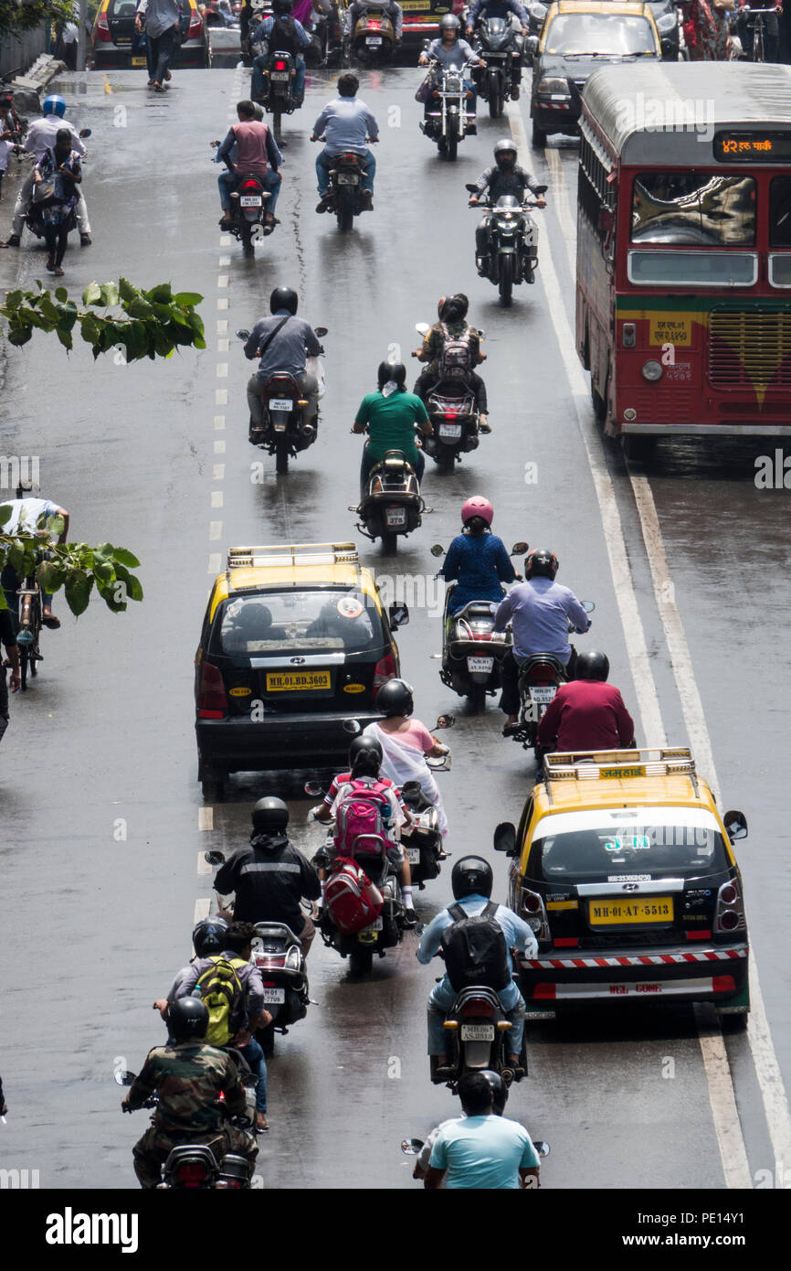 Motorcycle and taxi traffic on Frere bridge in Mumbai, India Stock ...