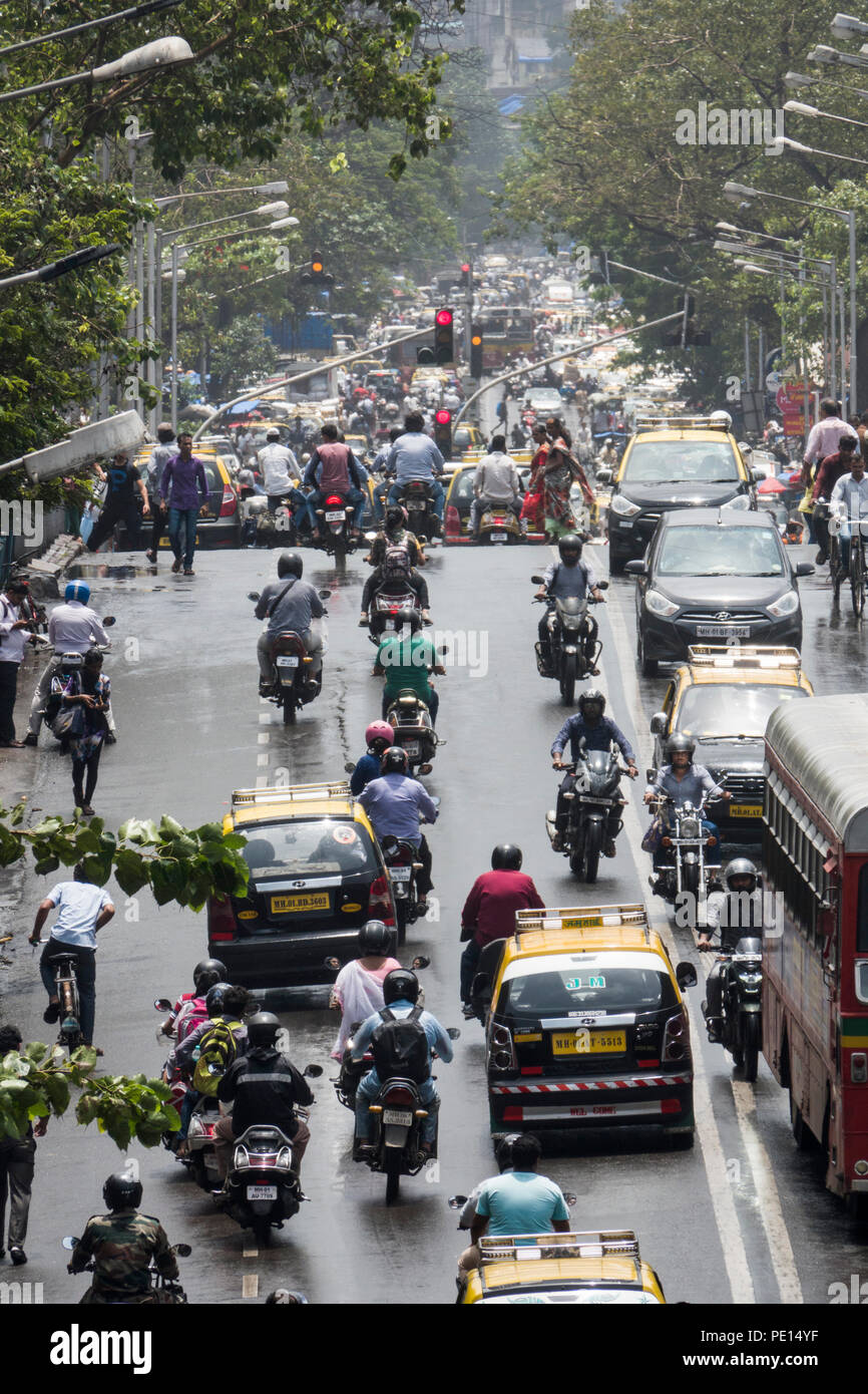Motorcycle and taxi traffic on Frere bridge in Mumbai, India Stock ...