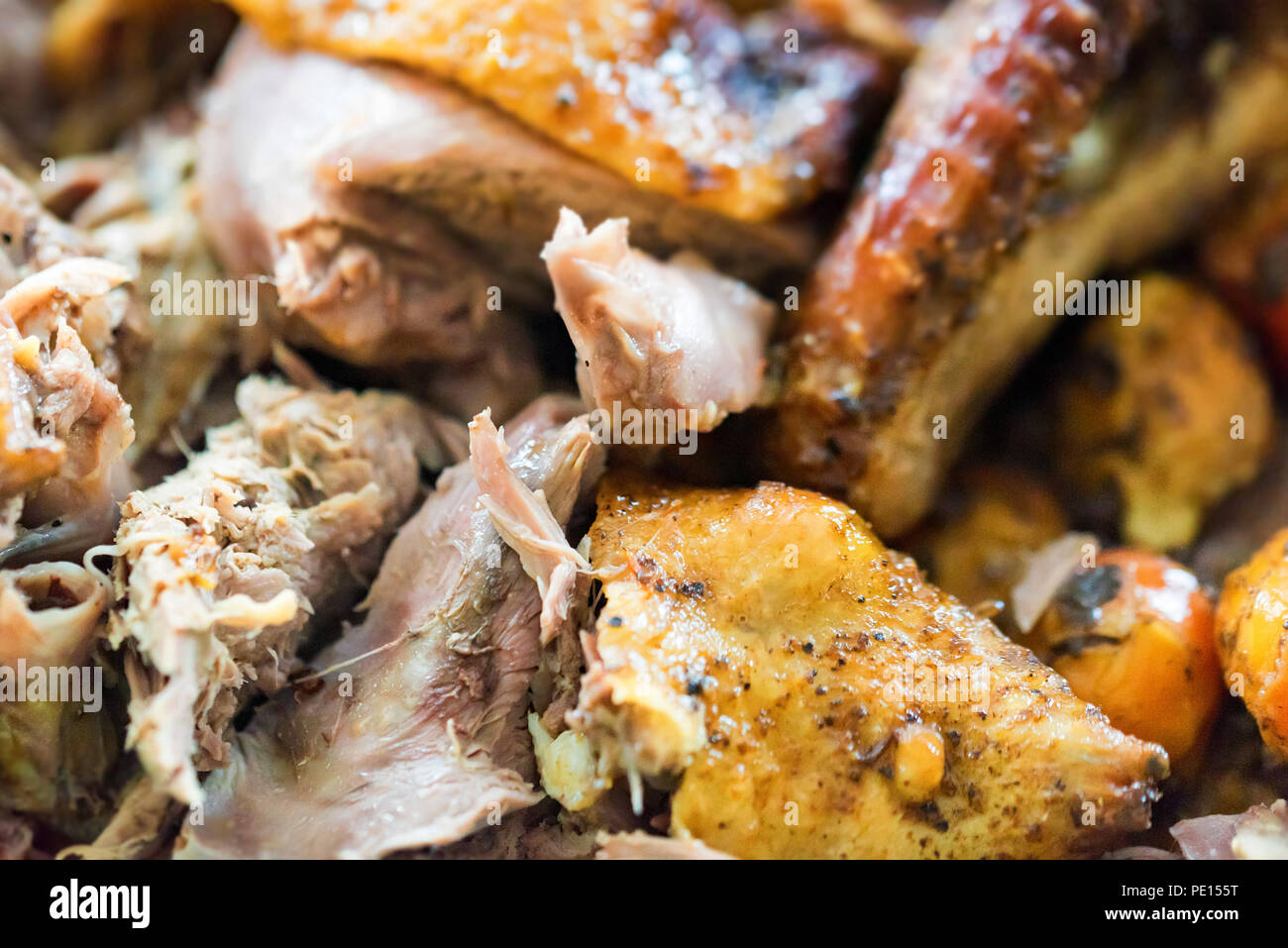 Pieces of tasty roast duck meat close Stock Photo - Alamy