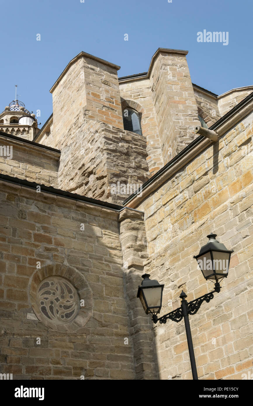Restored medieval church where you can see the rose window with colored ...