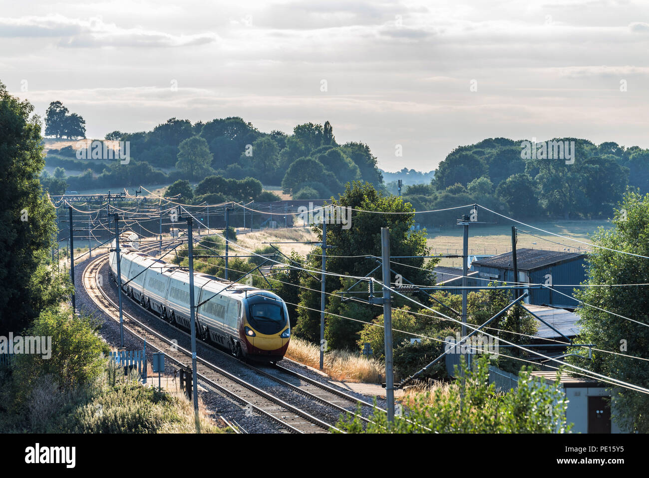 Day view landscape British train on Railroad Stock Photo - Alamy