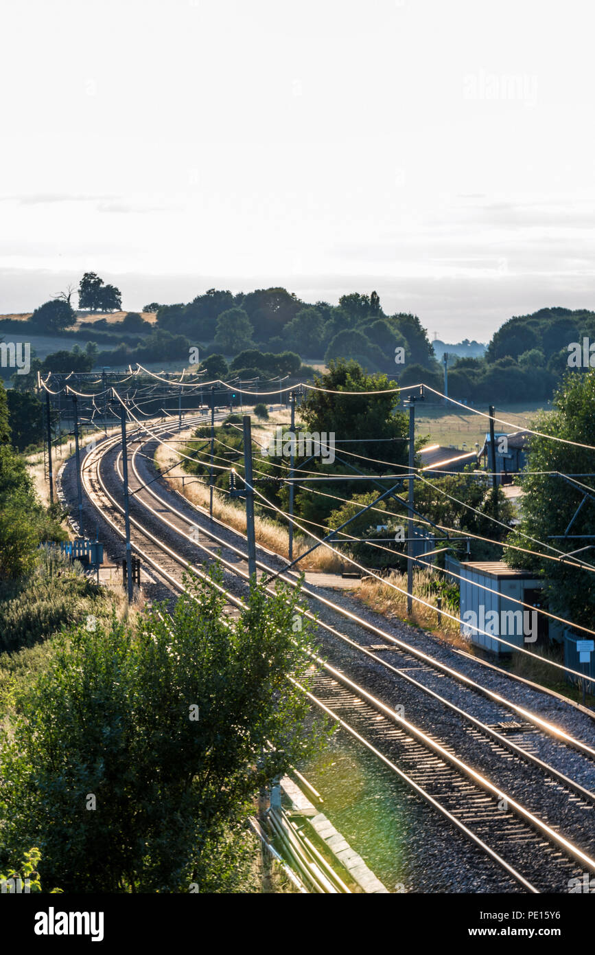Empty Pedestrian Metal Bridge Elevated Walkway Over British Railroad ...