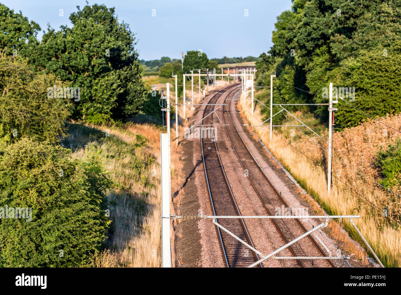Empty Pedestrian Metal Bridge Elevated Walkway Over British Railroad ...