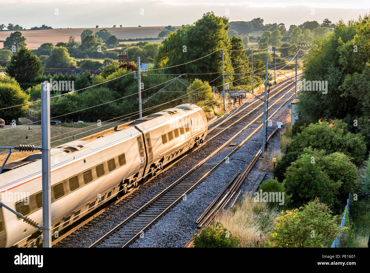 Day view landscape British train on Railroad Stock Photo - Alamy