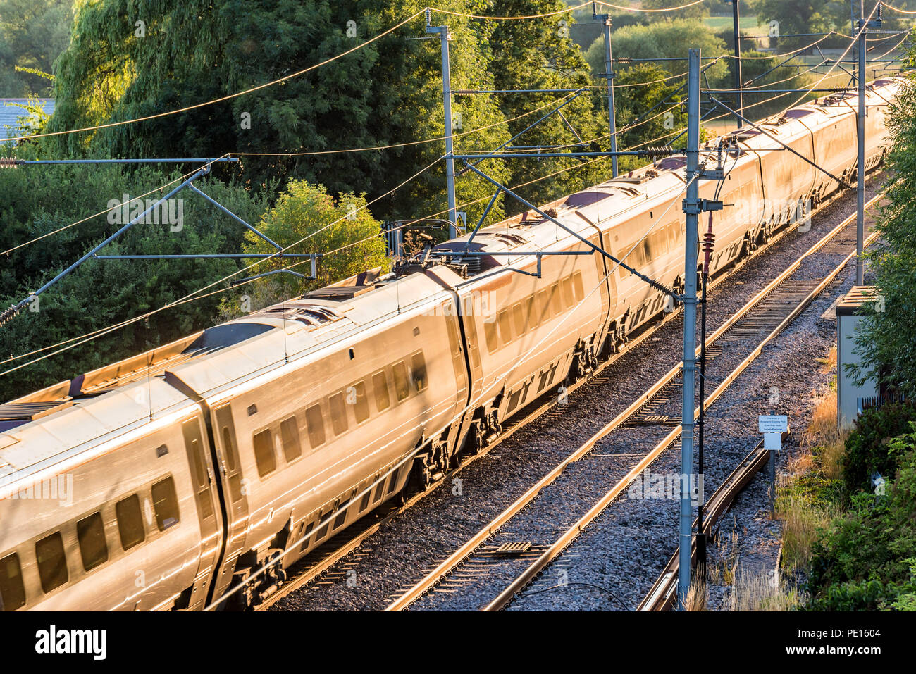 Day view landscape British train on Railroad Stock Photo - Alamy