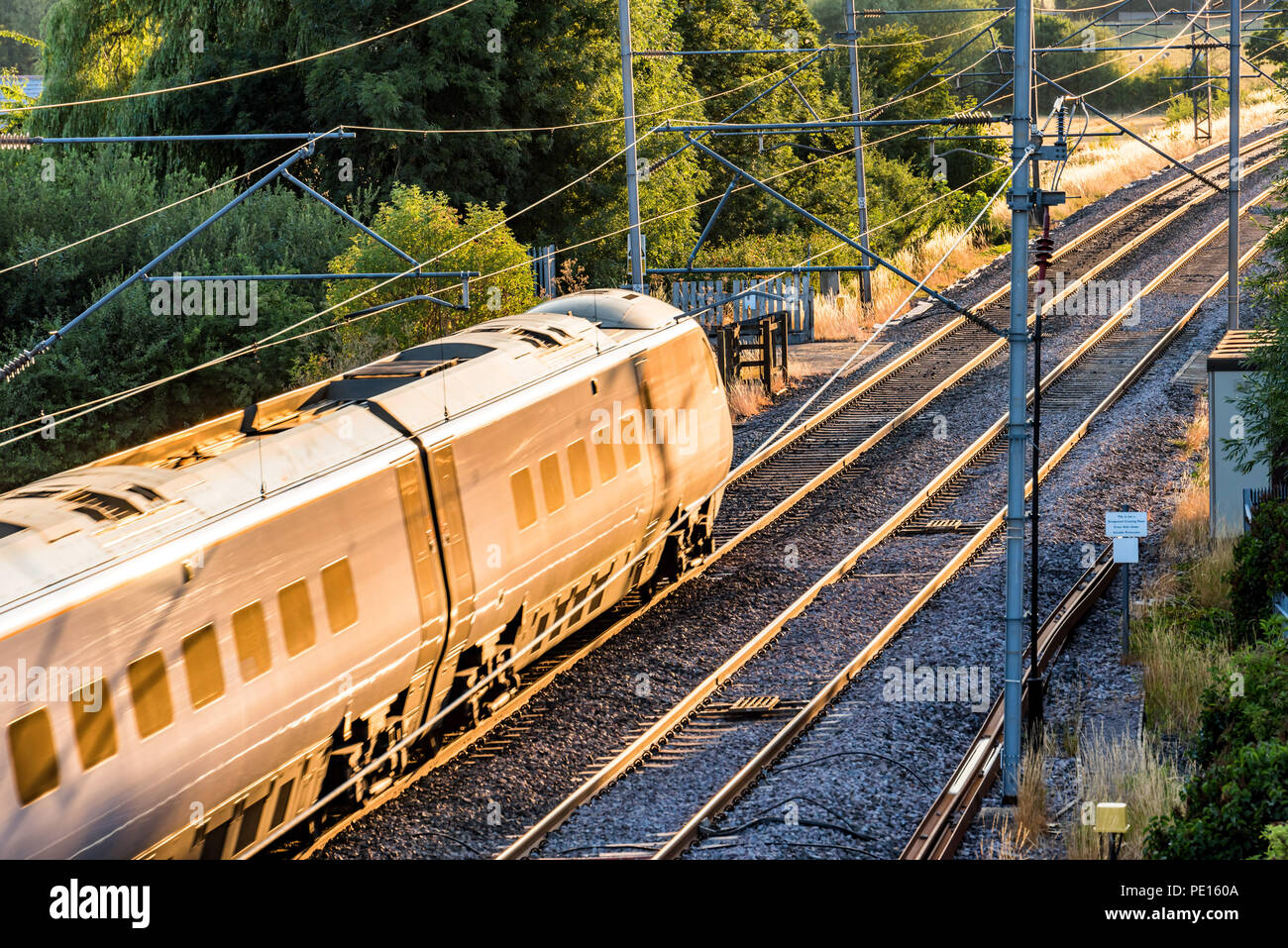 Day view landscape British train on Railroad Stock Photo - Alamy