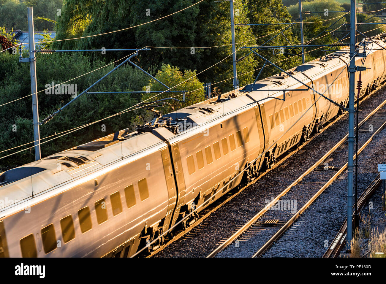Day view landscape British train on Railroad Stock Photo - Alamy