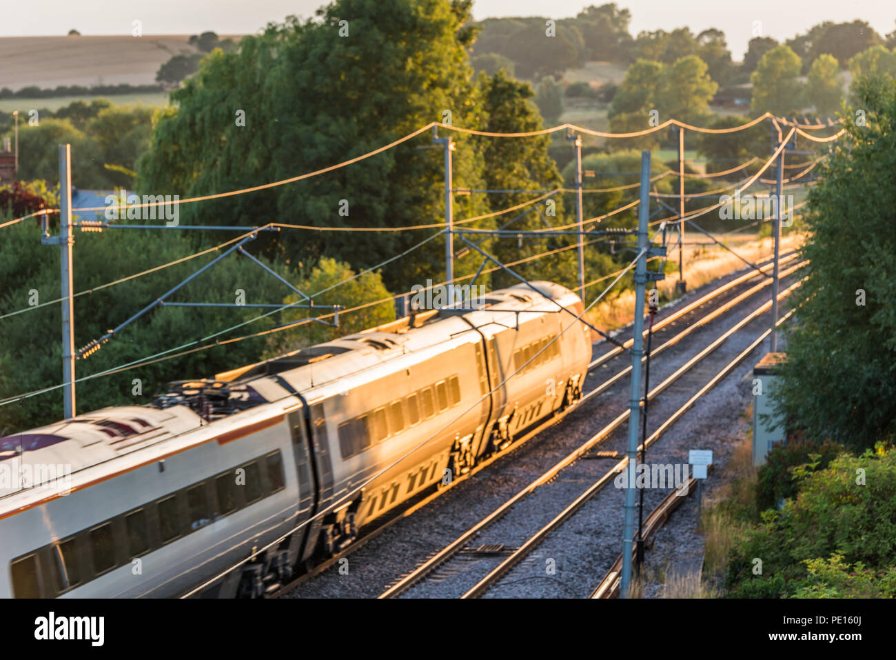 Day view landscape British train on Railroad Stock Photo - Alamy