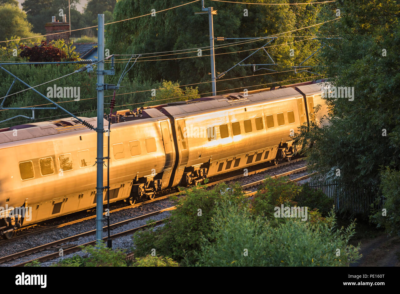 Day view landscape British train on Railroad Stock Photo - Alamy
