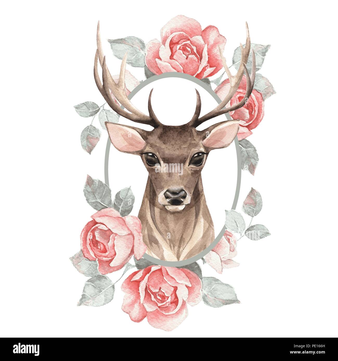 Noble deer and roses. Watercolor illustration Stock Photo - Alamy Noble deer and roses. Watercolor illustration Stock Photo - Alamy