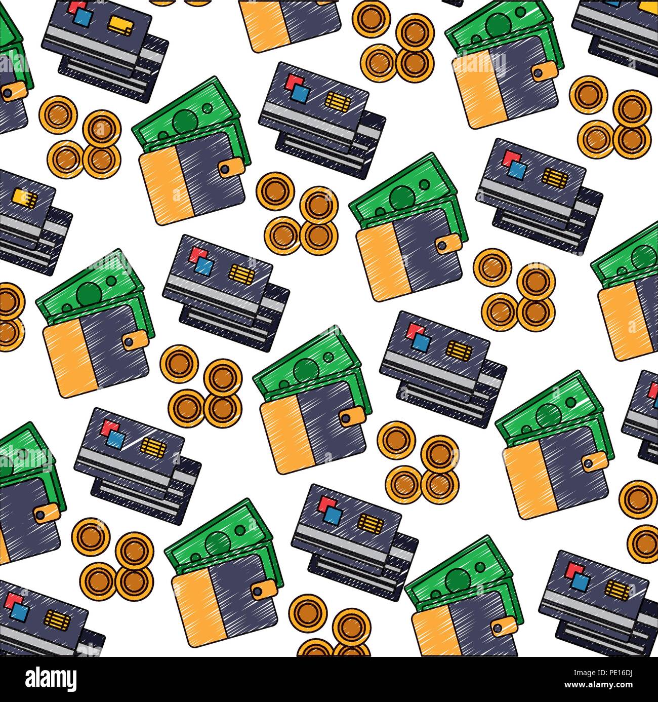 wallet banknote credit card coins currency pattern vector illustration ...