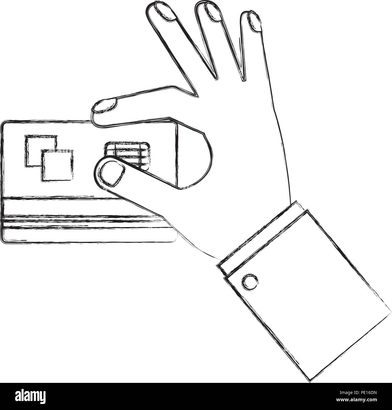 hand holding bank card payment vector illustration hand drawing Stock ...