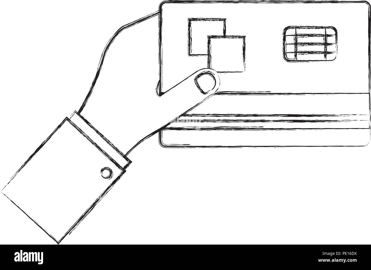 hand holding bank card payment vector illustration hand drawing Stock ...