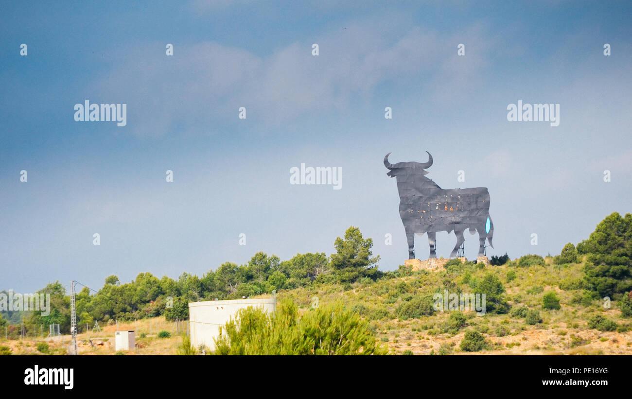 Toro Osborne, iconic symbol of Spain, silhouette of black bull on the ...