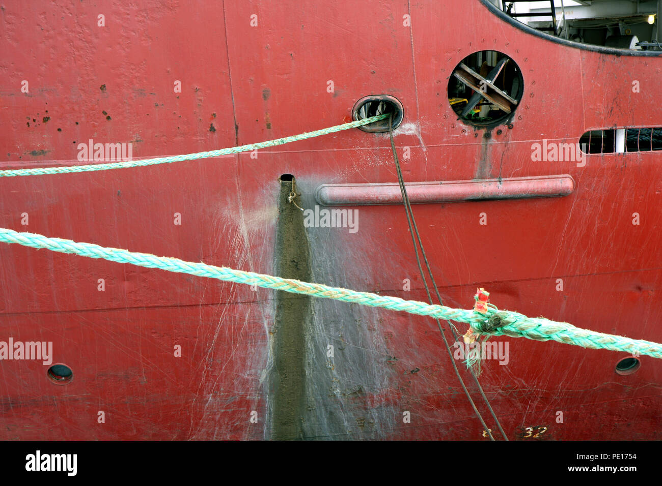 Rudder of cargo ship docked in frozen harbour in Montreal, Canada Stock ...