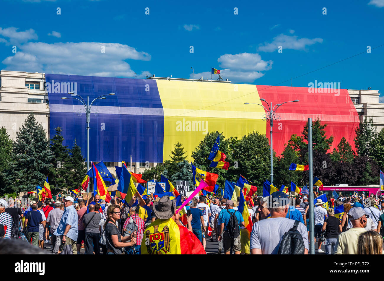Bucharest, Romania - August 10, 2018: Anti-government protesters in ...