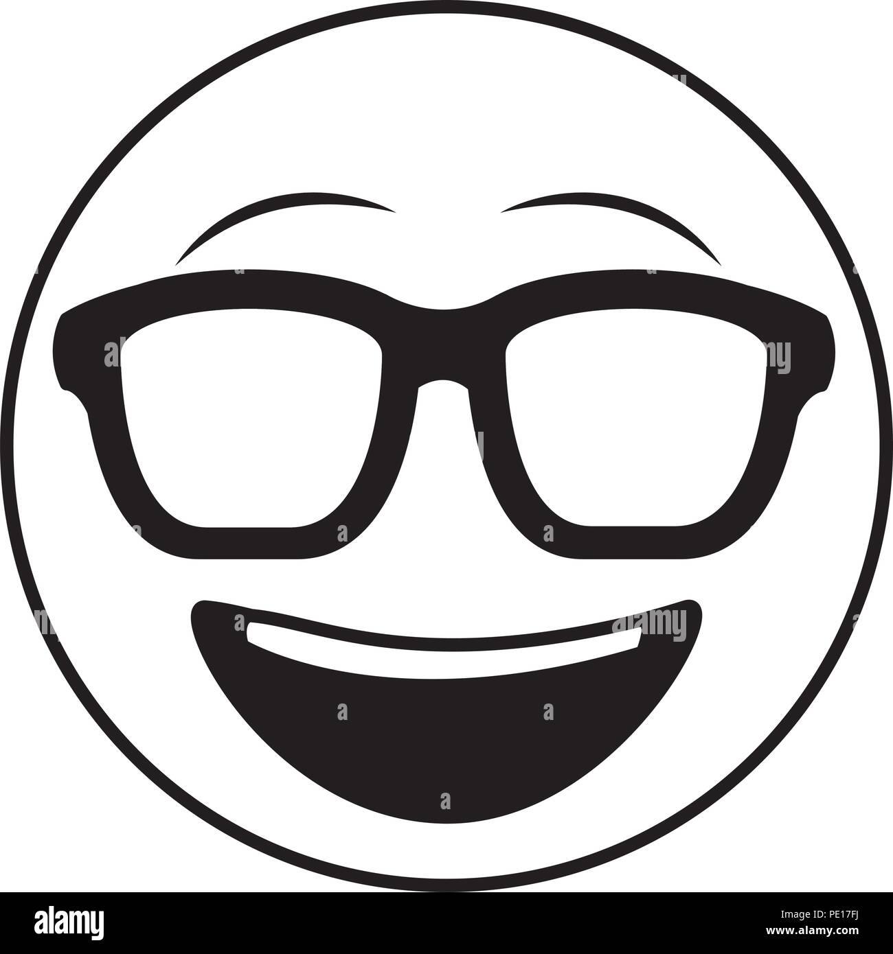big smiley emoticon with sunglasses vector illustration black and white ...