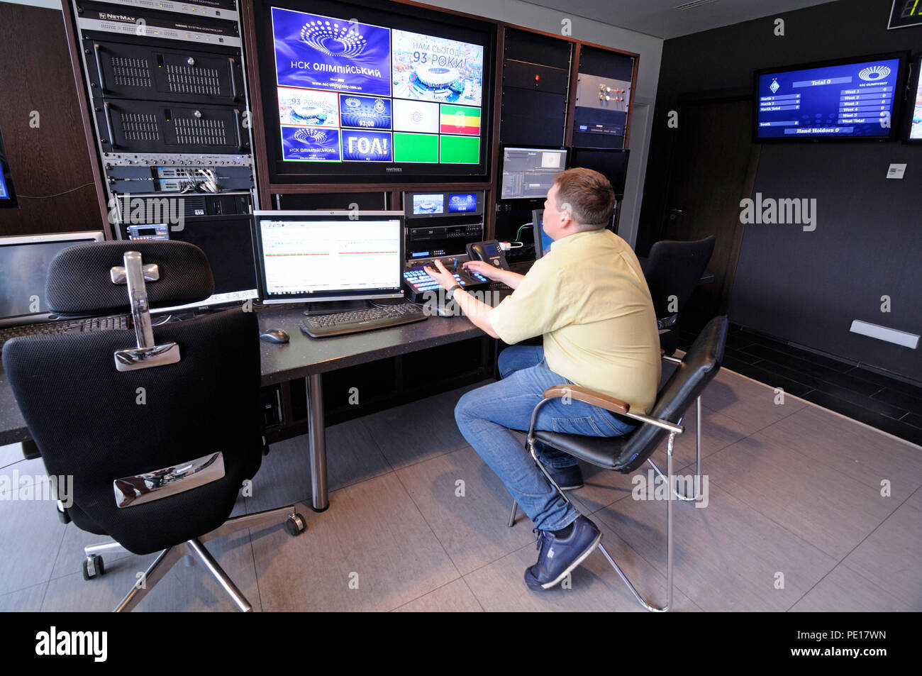 At control room of Olympic National Sport Complex stadium: operator ...