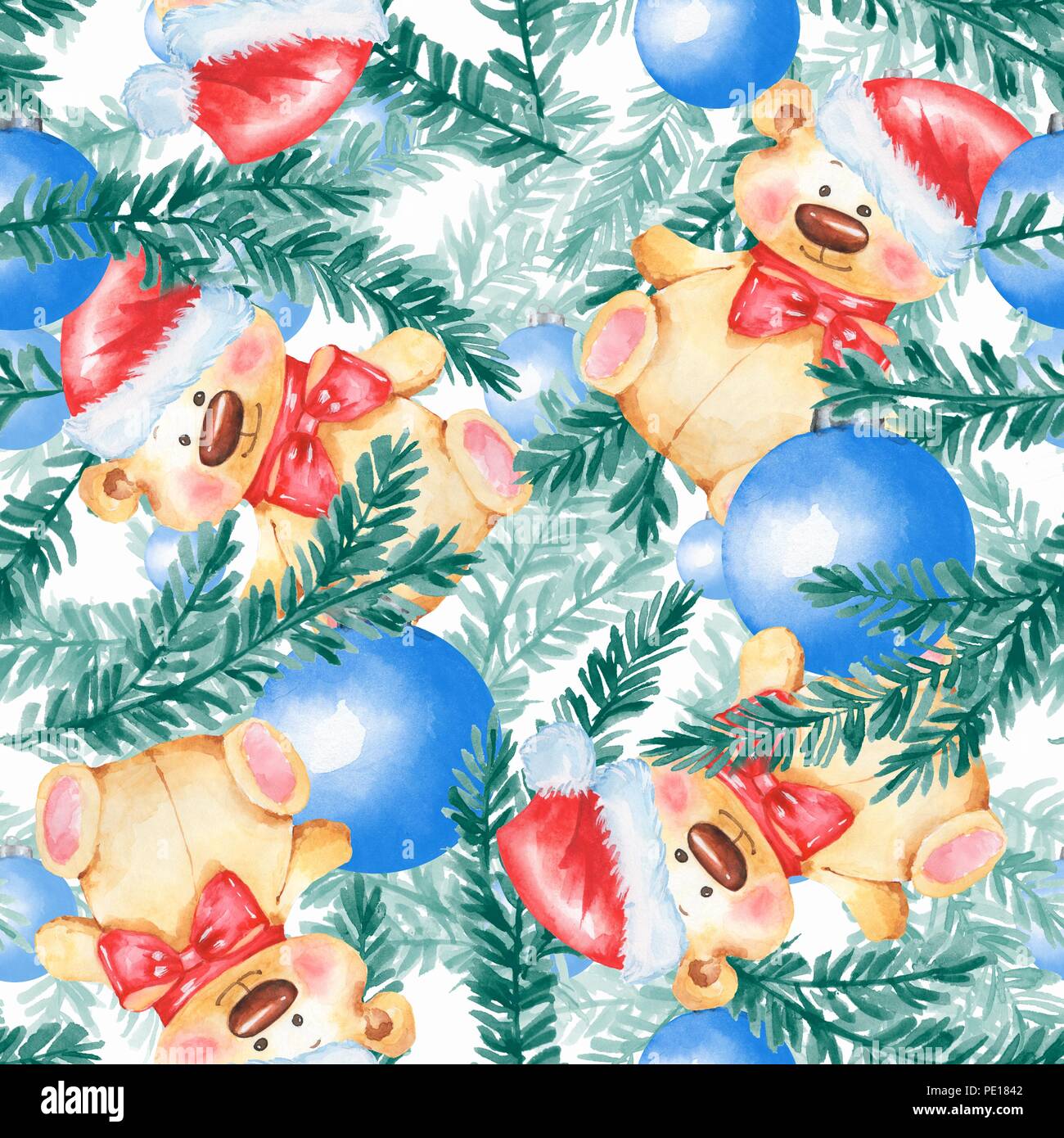 Christmas seamless pattern with Teddy Bear Stock Photo - Alamy